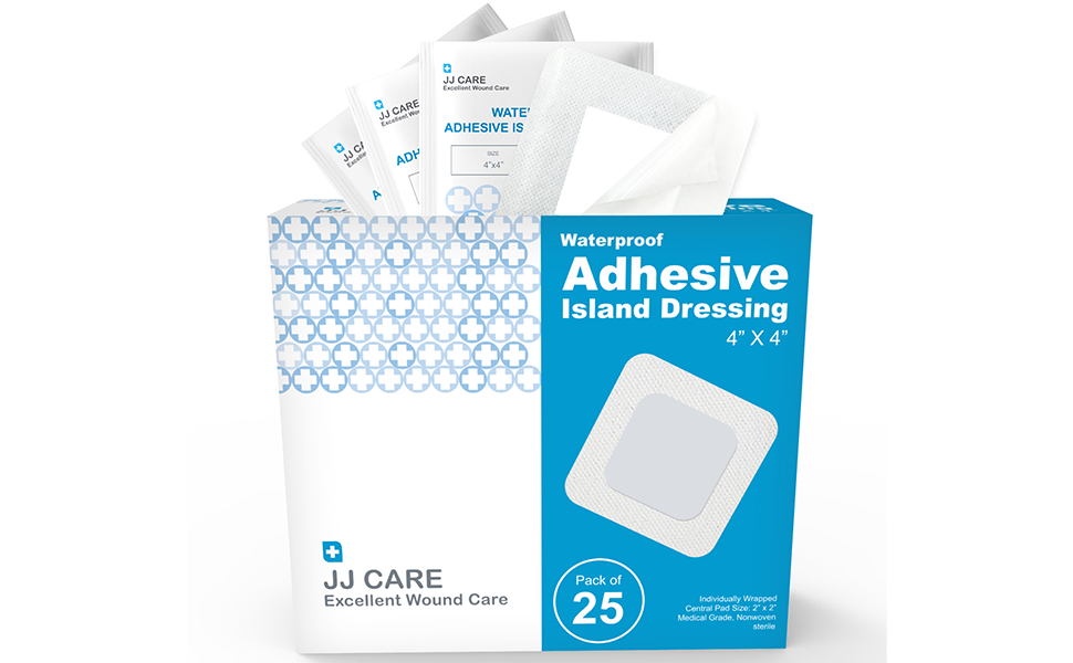 Amazon.com: JJ CARE [Pack of 50] Waterproof Adhesive Island Dressing 4” x 4”, Sterile Wound ...