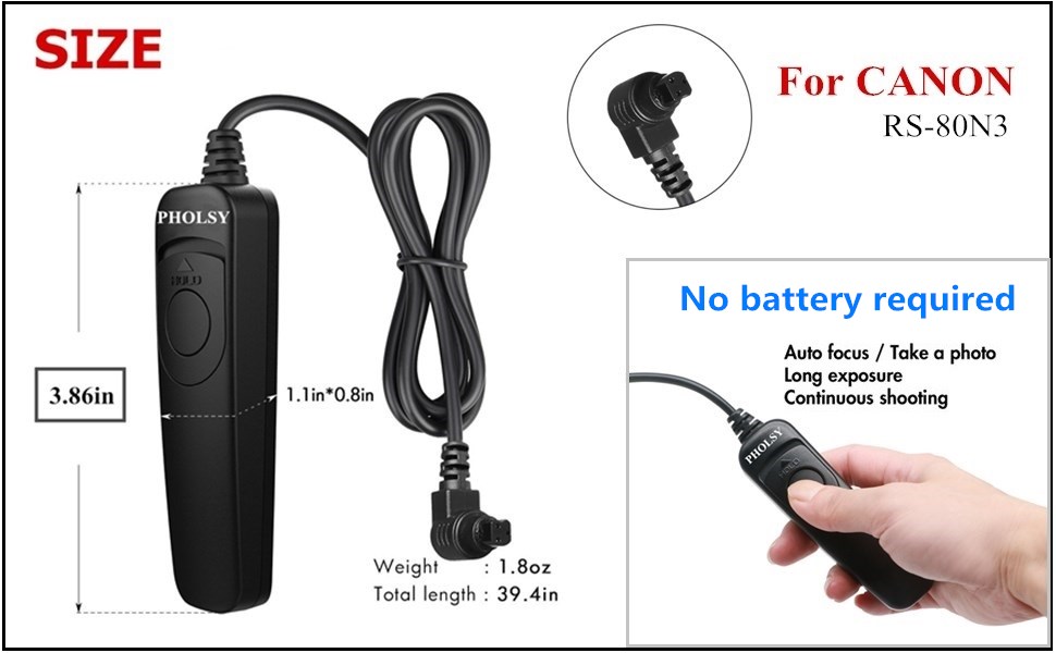 Amazon.com : PHOLSY C8 Shutter Remote Control Cable Release Switch - Compatible with Canon EOS R ...