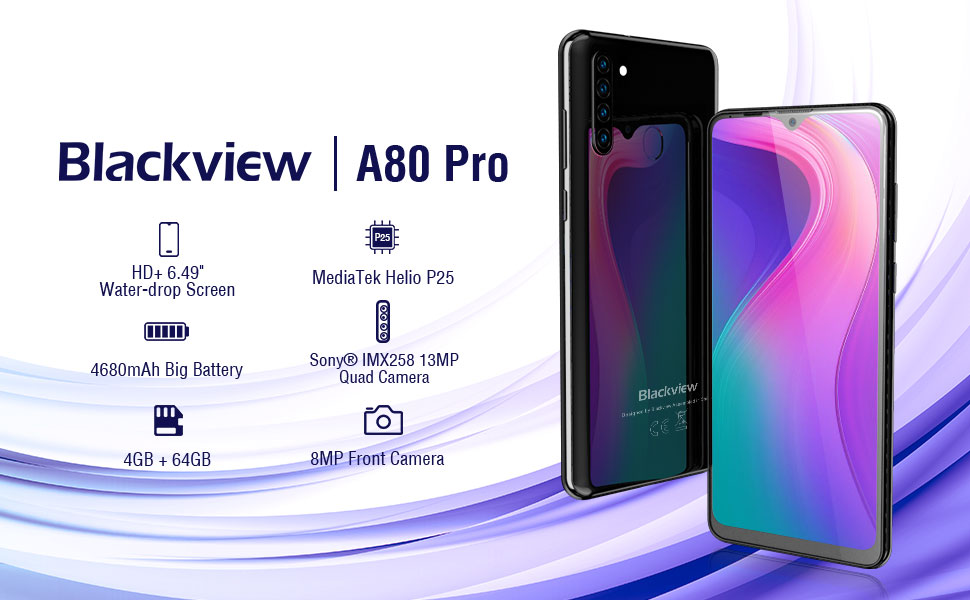 Mobile Phone, Blackview A80 PRO Smartphone Quad Rear Camera Dual SIM Free Android Phones with ...