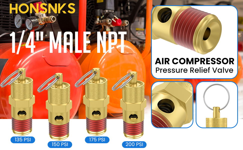 Amazon.com: HONSNKS 2 Pcs 1/4" NPT(M) 175 PSI Air Compressor Pressure Relief Valve, Brass Safety ...