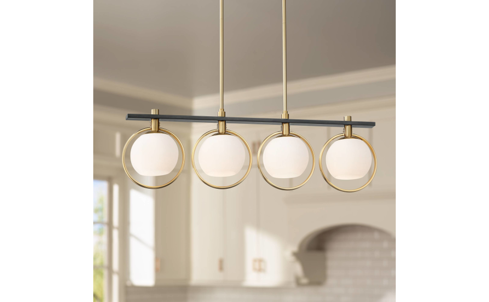 Possini Euro Design Carlyn Antique Brass Gold Black Metal Linear Island ...