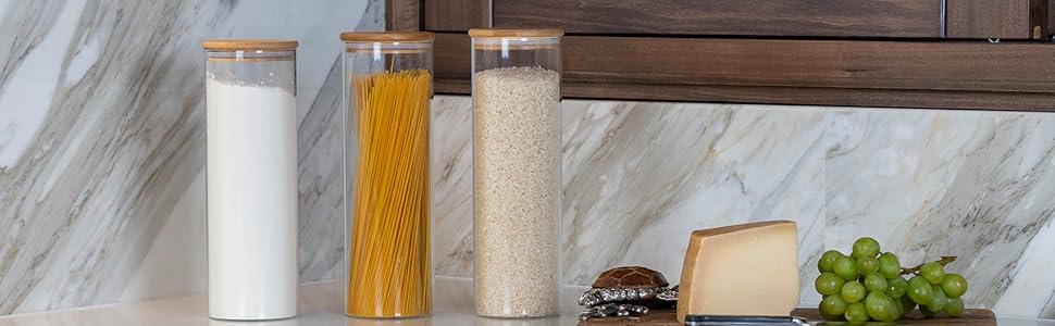 Zanetti - Juego de Recipientes Herméticos de Cristal con Tapa de Madera ...