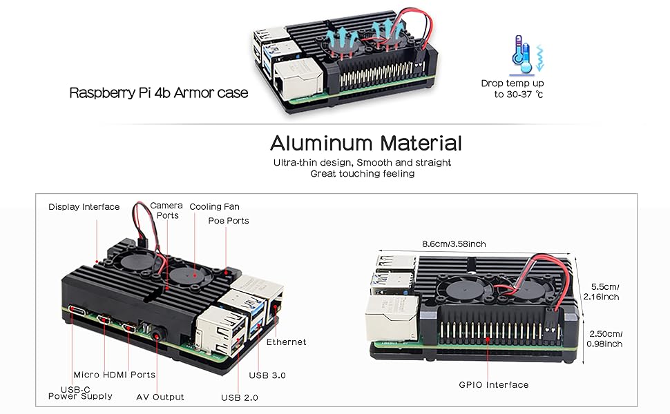 Geekworm Raspberry Pi 4 Aluminum Case/Passive Cooling Shell Metal ...