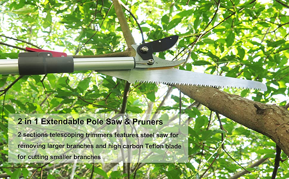 Mesoga 6-10 Foot Tree Pruner 2 Sections Extendable 4 Nodes Adjustable, Cut and Hold Pruning ...