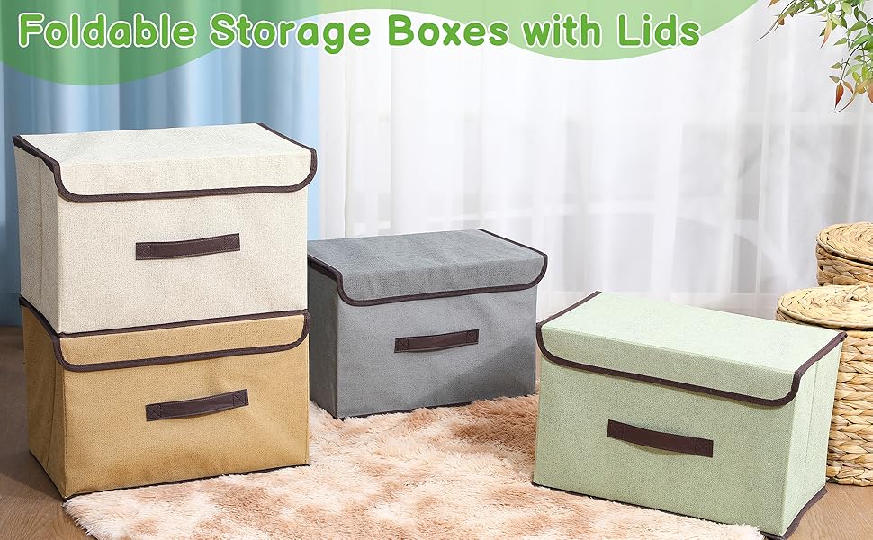 4PCSs Fabric Storage Boxes with Lids, 36x23x24cm Foldable Collapsible ...