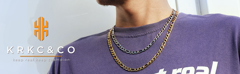 KRKC&CO 7mm Figarokette Herren, 18K Gold beschichtet Figaro Chain, Edelstahl Figarokette Herren ...