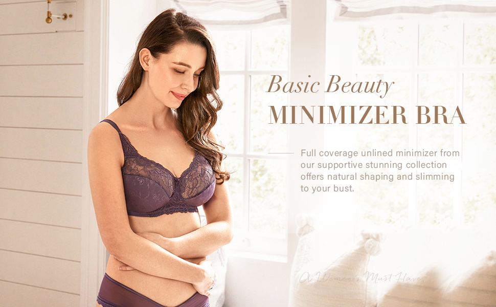 Delimira Women's Minimiser Bras No Padding Full Coverage Lace Wireless Bra Black 34D : Amazon.co ...