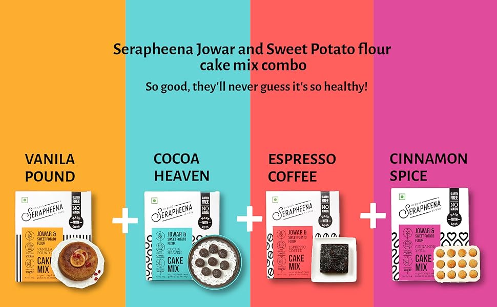 Serapheena Jowar and Sweet Potato Flour Cake Mix Combo - All Flavours | Vanilla, 185g ...