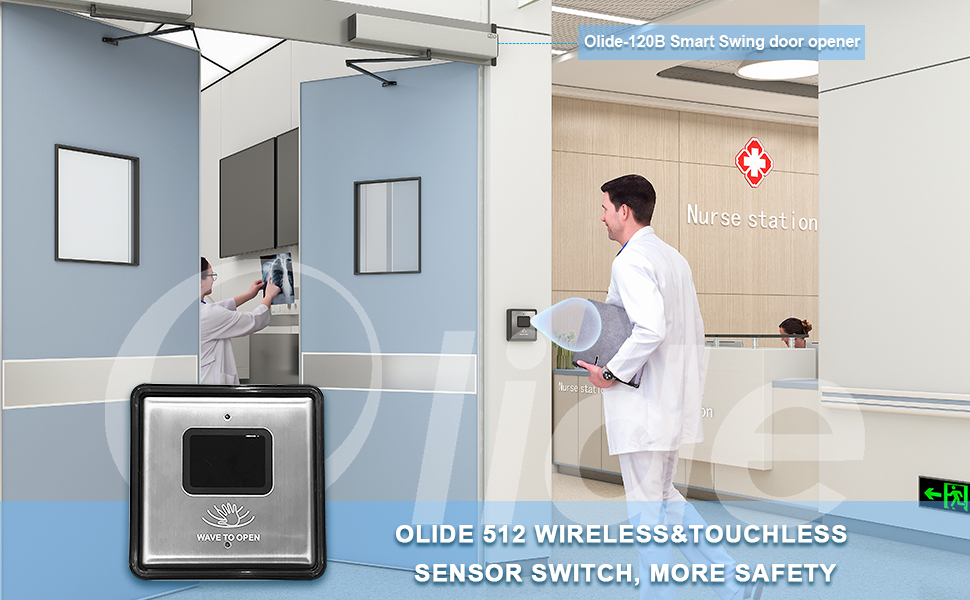 Olideauto Olide-120B Sensor Open Automatic Touchless Swing Door with 2pcs Olide-512 Touchless ...