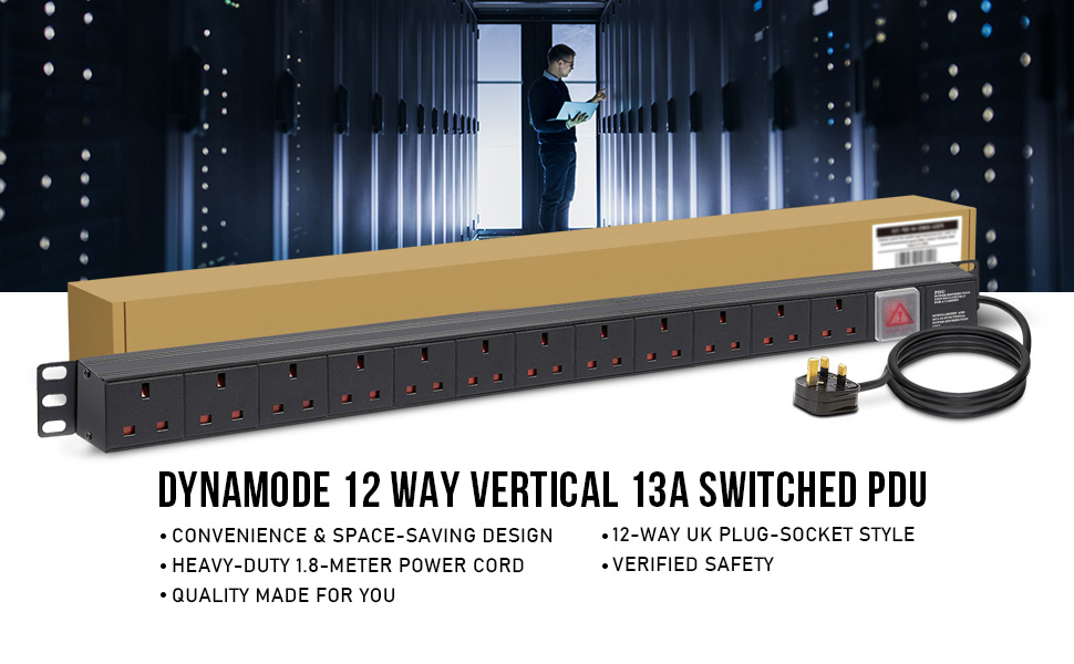 Dynamode 12 Way Extension Lead Power Strip - 13A Multi Plug Switched Power Distribution Unit ...