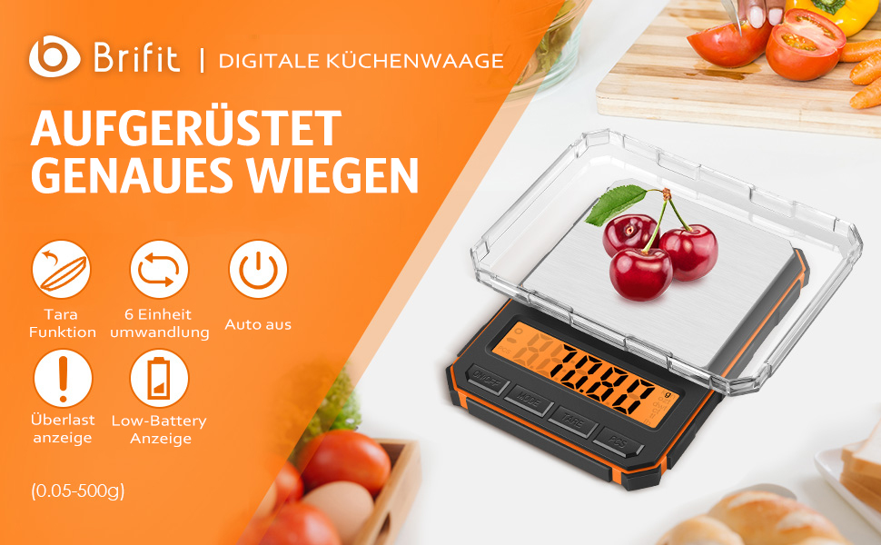 Brifit Feinwaage 0.01g, Digitalwaage 500g / 0,01g, Grammwaage, Münzwaage, Goldwaage, Briefwaage ...
