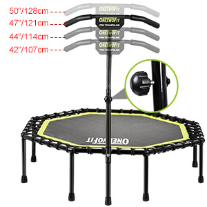 ONETWOFIT 51" Silent Trampoline with Adjustable Handle Bar, Fitness Trampoline Bungee Rebounder ...