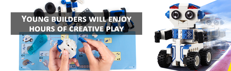 Amazon.com: STEM 2-in-1 Creation Robot Toys, Popular Pull-Back Racing ...