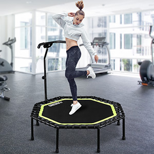 ONETWOFIT 51" Silent Trampoline with Adjustable Handle Bar, Fitness Trampoline Bungee Rebounder ...