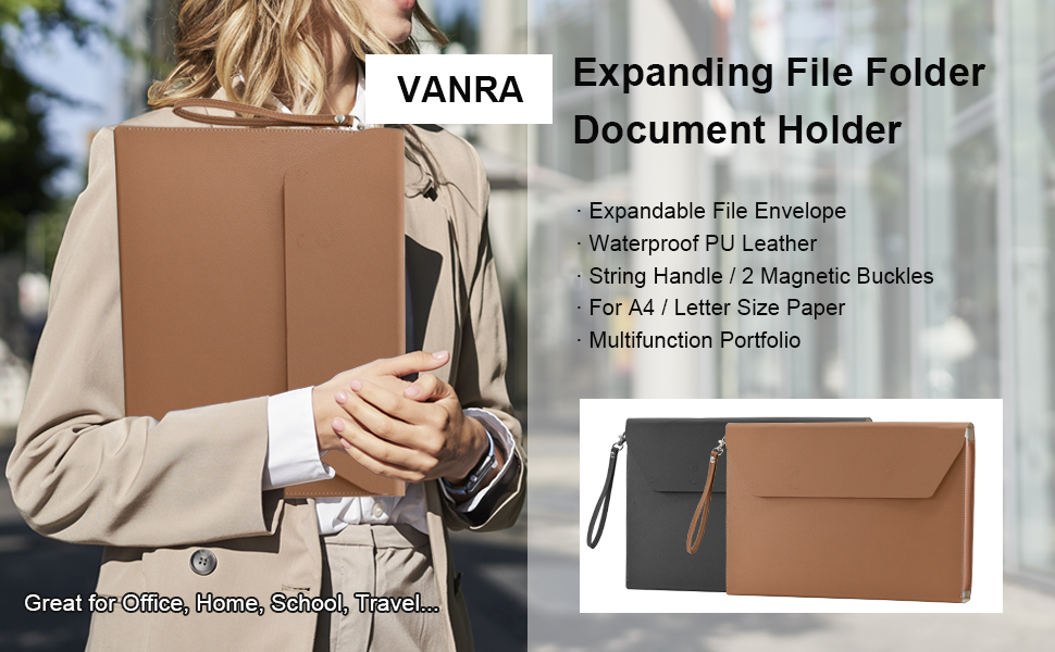 Amazon.com : VANRA Expanding File Folder Organizer PU Leather Document Holder File Pocket ...