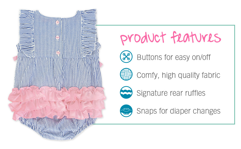 Amazon.com: RuffleButts Baby/Toddler Girls Blue Seersucker Ruffle Romper - 12-18m: Clothing ...