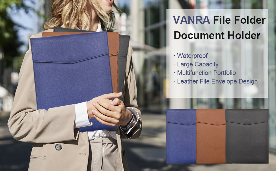Amazon.com : VANRA 1 Piece PU Leather File Folder Vertical A4 Document Holder File Envelope ...