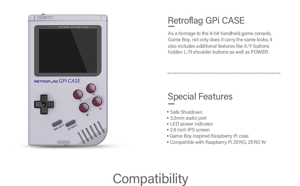 AKNES RETROFLAG GPi Case for Raspberry Pi Zero and Zero W, Portable Retro Gaming Handheld System ...