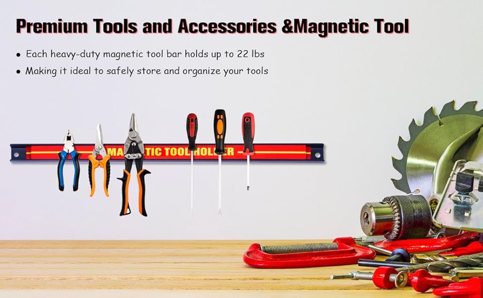 Goplus 3 PCS 18" Magnetic Tool Holder, Heavy-duty Magnet Tool Bar Strip Rack, Space-Saving ...