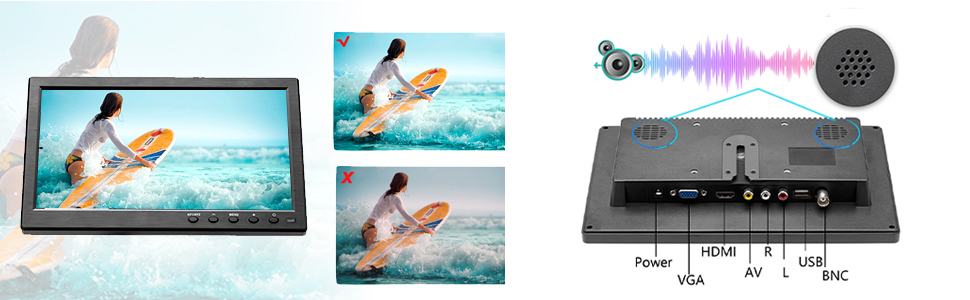 CAMECHO 10.1 Pouces HD CCTV Mini Moniteur, LCD Couleur 1024x600 VGA HDMI BNC AVI Entrée PC DVR ...