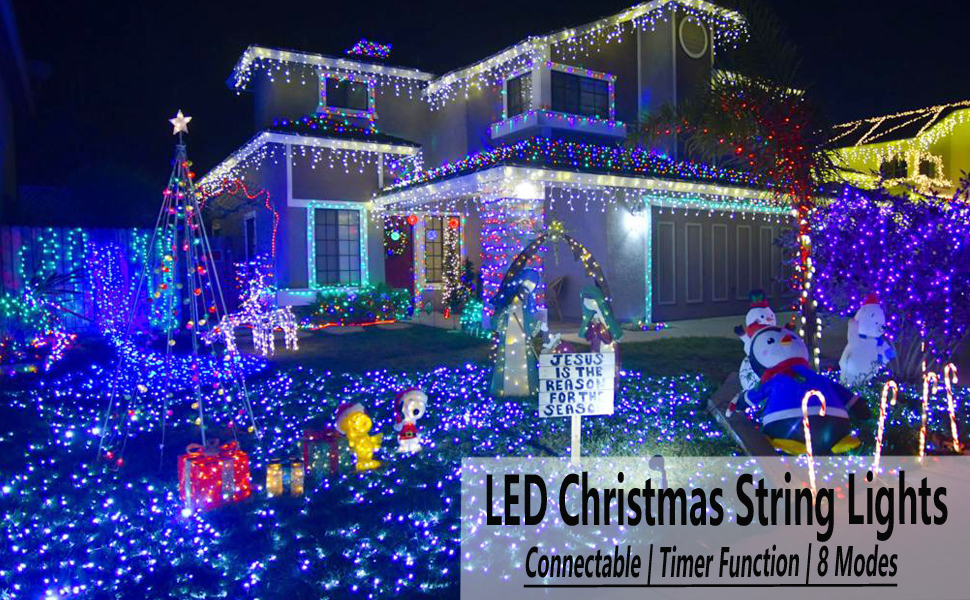Joomer Christmas Lights 100FT 300 LED String Lights with 8 Modes Timer ...