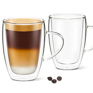 DLux Espresso Coffee Cups 80ml, Double Wall, Clear Glass Set of 2 3oz ...