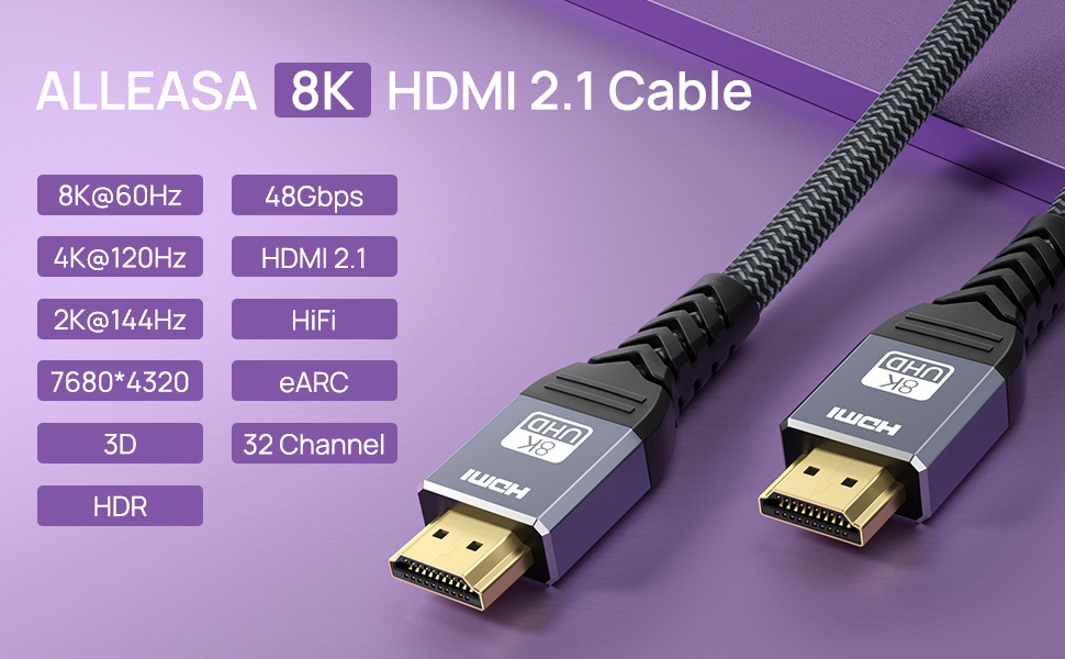 Amazon.com: ALLEASA 8K HDMI 2.1 Cable 15Ft, Ultra High Speed 8K@60Hz,4K@120Hz@144Hz DSC,HDR UHD ...