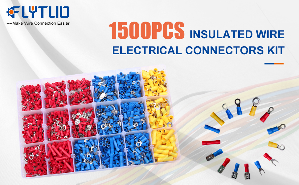 Flytuo 1500pcs Insulated Wire Electrical Connectors-Ring,Fork,Spade,Butt-Crimp Terminals ...