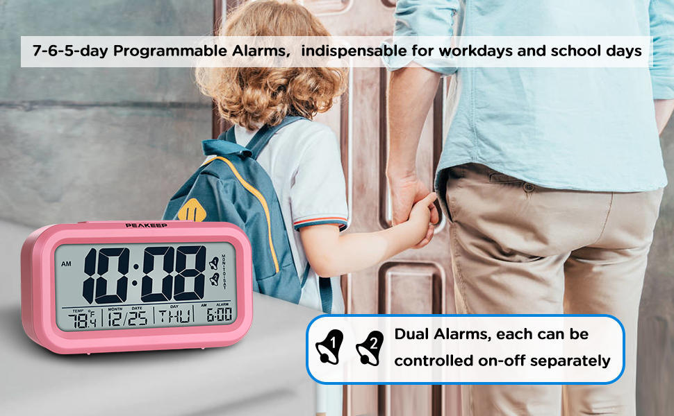 Amazon.com: Peakeep Digital Alarm Clock with 2 Alarms for Workdays ...