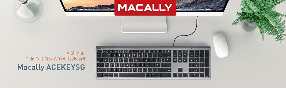 Macally Ultra Slim USB Wired Computer Keyboard - Works as a Windows or ...