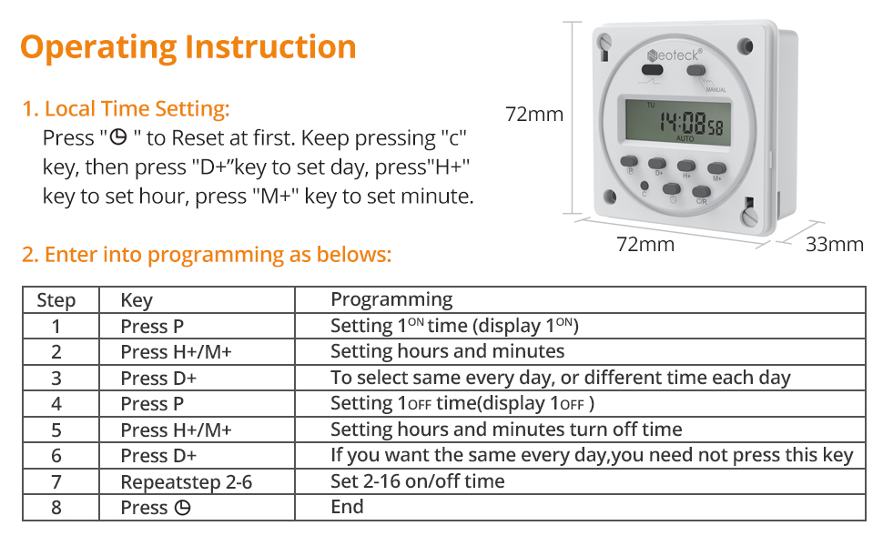 Neoteck DC 12V Timer Switch 16A Digital Electronic LCD Time Relay ...
