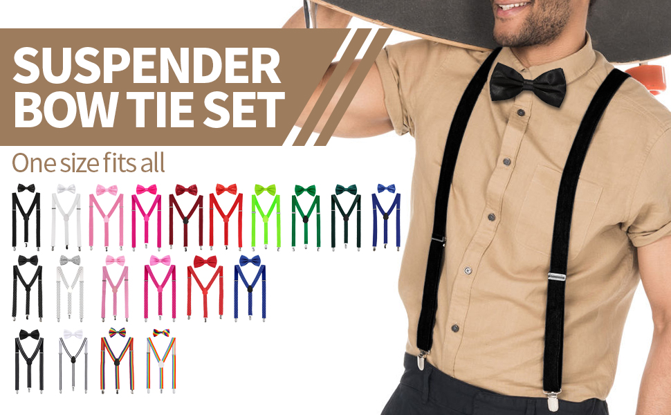 Amazon.com: SATINIOR Suspender Bow Tie Set Clip On Y Shape Adjustable ...