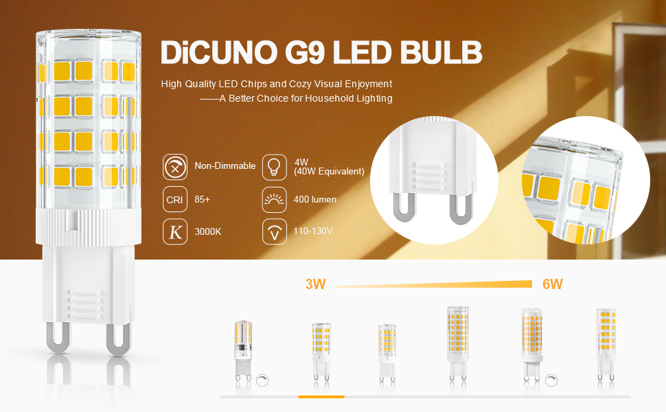 DiCUNO G9 LED Light Bulbs Ceramic Base, 4W (40W Halogen Equivalent), 400lm, Soft Warm White ...