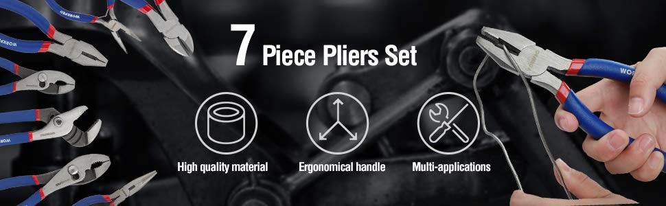 WORKPRO 7-Piece Pliers Set (8-inch Groove Joint Pliers, 6-inch Long Nose, 6-inch Slip Joint, 4-1 ...