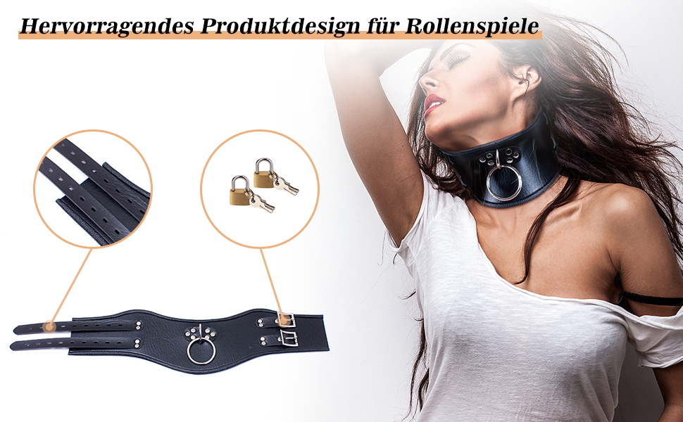 Roluck Leder Halsbänder mit Große O-Ring 2 Schloss Flirt Gothic SM Choker Abschließbar ...