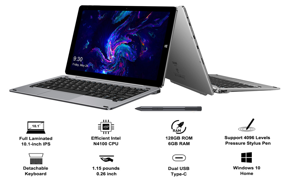 CHUWI Hi10 X, tablet de 10.1 pulgadas con teclado y bolígrafo, 6GB LPDDR4 128GB de ...
