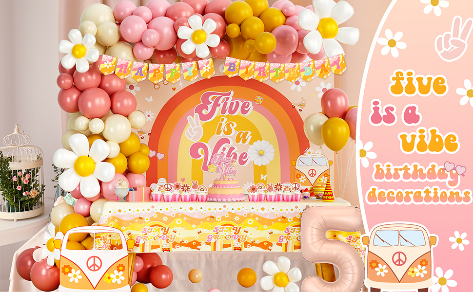 Amazon.com: Party Inspo Five Is a Vibe Birthday Party Decorations Girl, Boho Floral Daisy Hippie ...