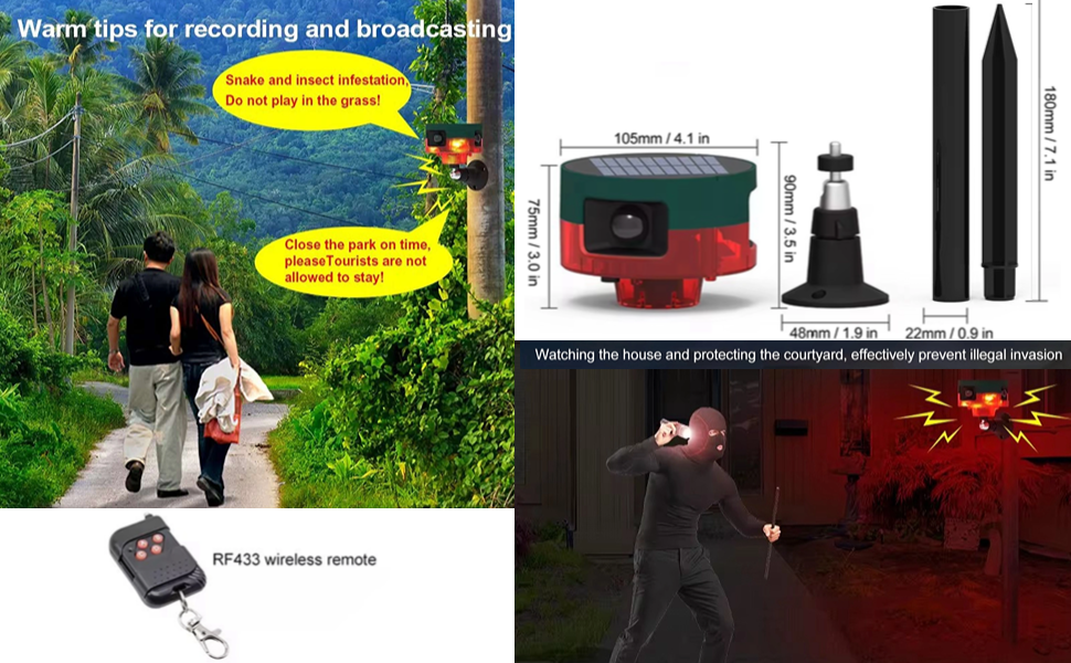 Solar Outdoor Motion Sensor Alarm, IP55 Waterproof 129db Siren 360 Deg Detection Outdoor Motion ...