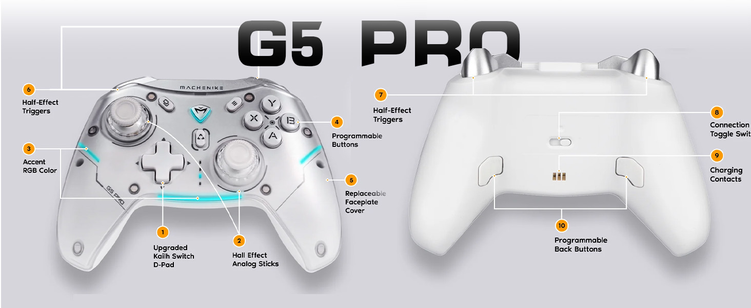 Amazon | Machenike G5 Pro トライモードスイッチコントローラ USB/Bluetooth 5.0/2.4G プログラマブルボタン ジョイスティック ホールトリガー ...