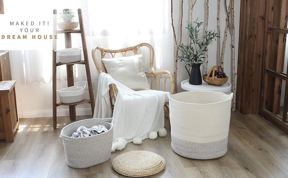 Sea Team Oval Cotton Rope Woven Storage Basket with Handles, Diaper ...