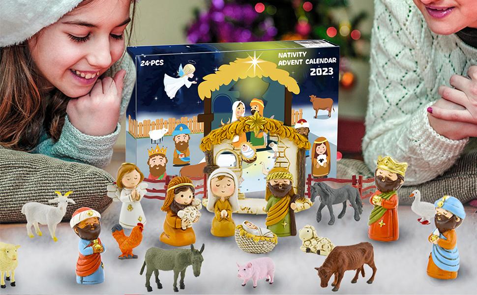 Shenrongtong Adventskalender 2023 für Kinder, Weihnachtskrippen-Adventskalender, Weihnachten, 24 ...