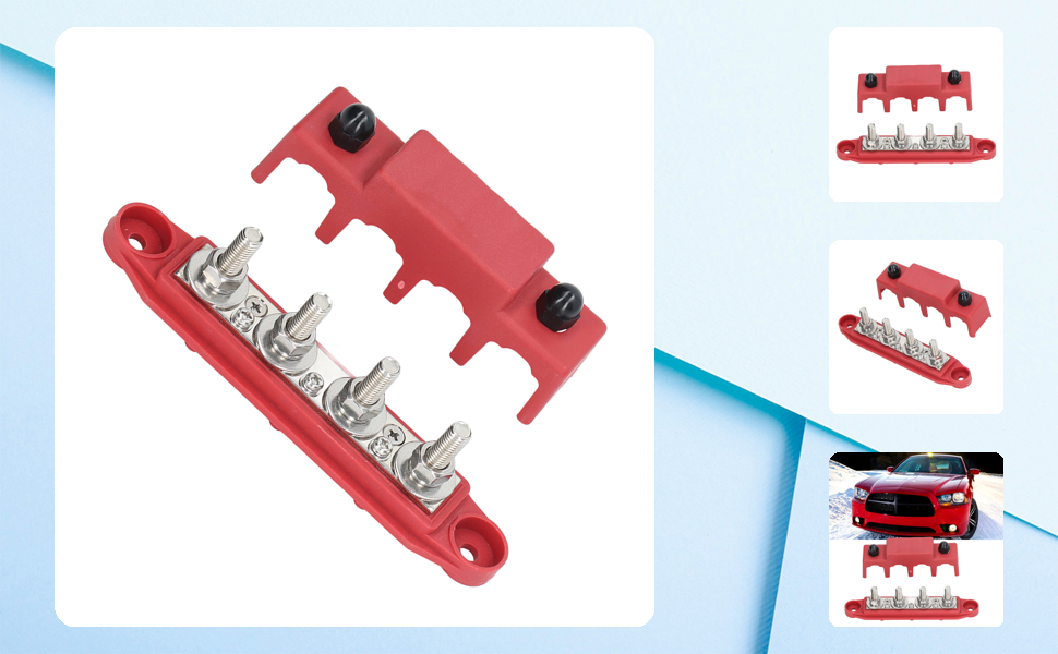 Terminal Blocks 4 Stud 12‑48V Power Distribution Block with Cover 3/8in ...