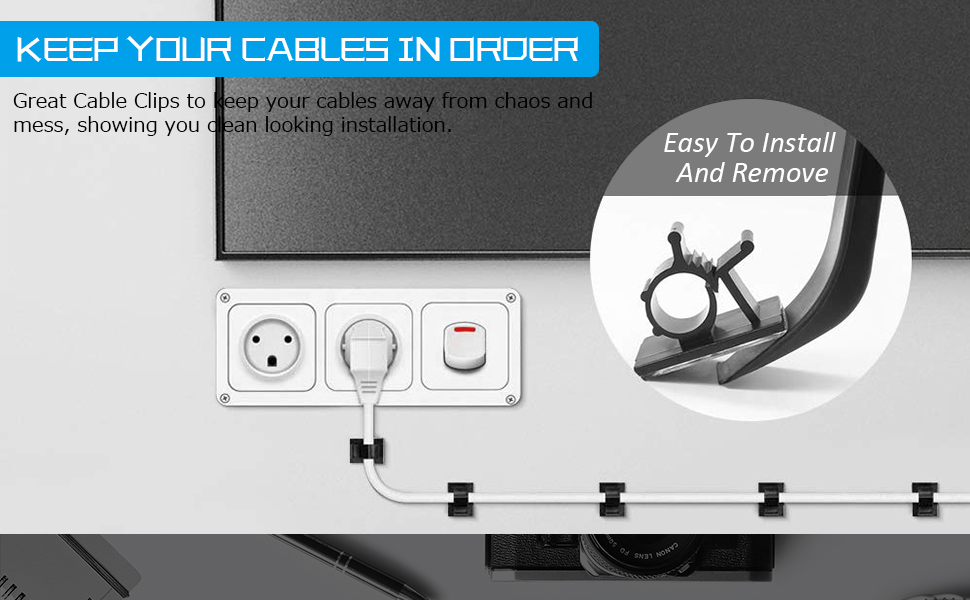 Amazon.com: Viaky 30 Pcs Black Clips Self Adhesive Backed Nylon Wire Adjustable Cable Clips ...