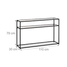 Relaxdays Konsolentisch, 2 Ablagen, schmaler Eingangstisch, Flur & Wohnzimmer, Metall, Glas, HBT ...