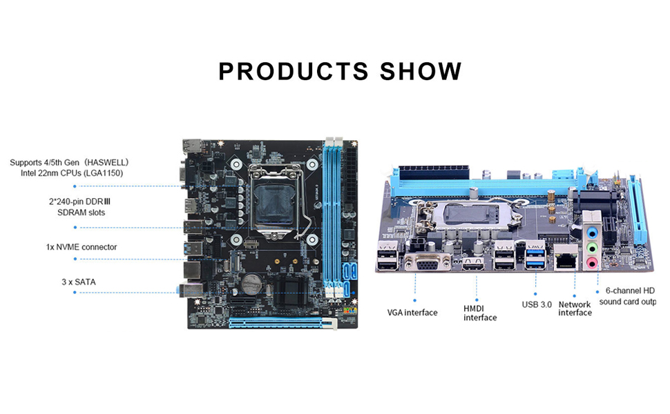 H81 Gaming Motherboard, LGA 1150 Micro ATX PC Motherboard, Dual Channel DDR3 M.2 NVMe NGFF PCIe ...