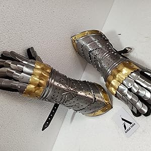Amazon.com: AnNafi® Armor Gauntlets Steel Gloves w Brass Accents Armor ...