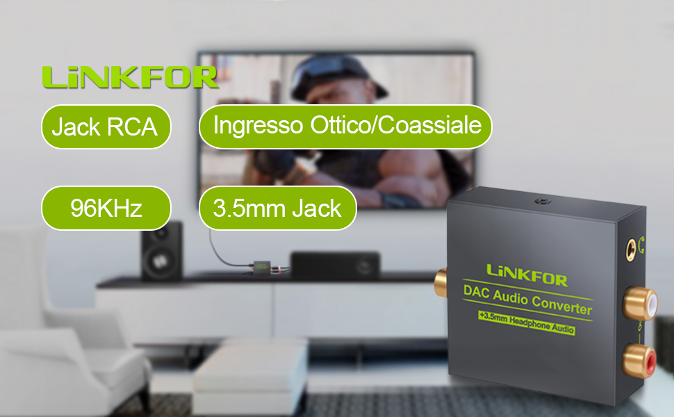 LiNKFOR DAC Audio Convertitore Digitale ad Analogico Coassiale Ottico a RCA L/R Adattatore con ...