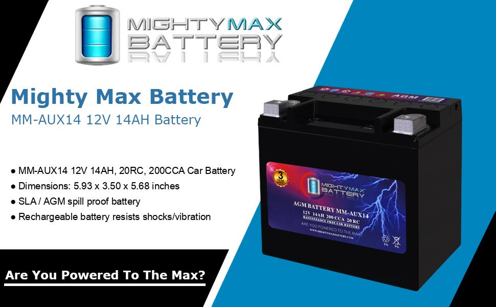 Amazon.com: Mighty Max Battery MM-AUX14 12V, 14Ah, 20RC, 200 CCA, Replacement Battery Compatible ...