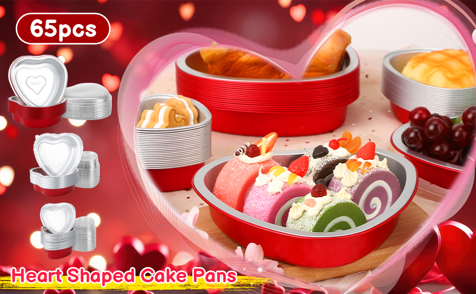 Amazon.com: Ovveroche 65 Pcs Foil Heart Shaped Cake Pans for Baking, 23 oz 9 oz and 3.4oz ...