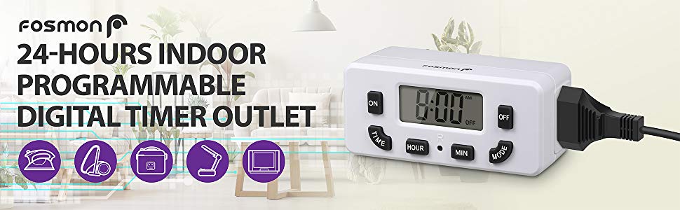 Fosmon 24 Hour Programmable Digital Timer Outlet 2 Pack On Off